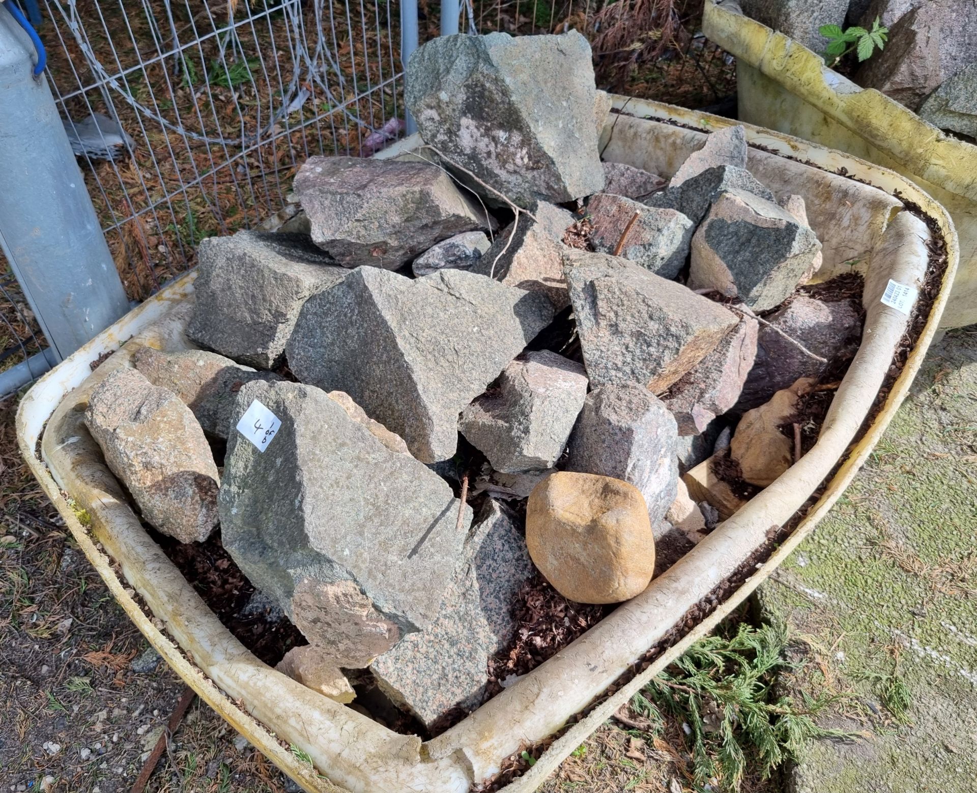 Green and Pink decorative granite stones in plastic container - 650kg