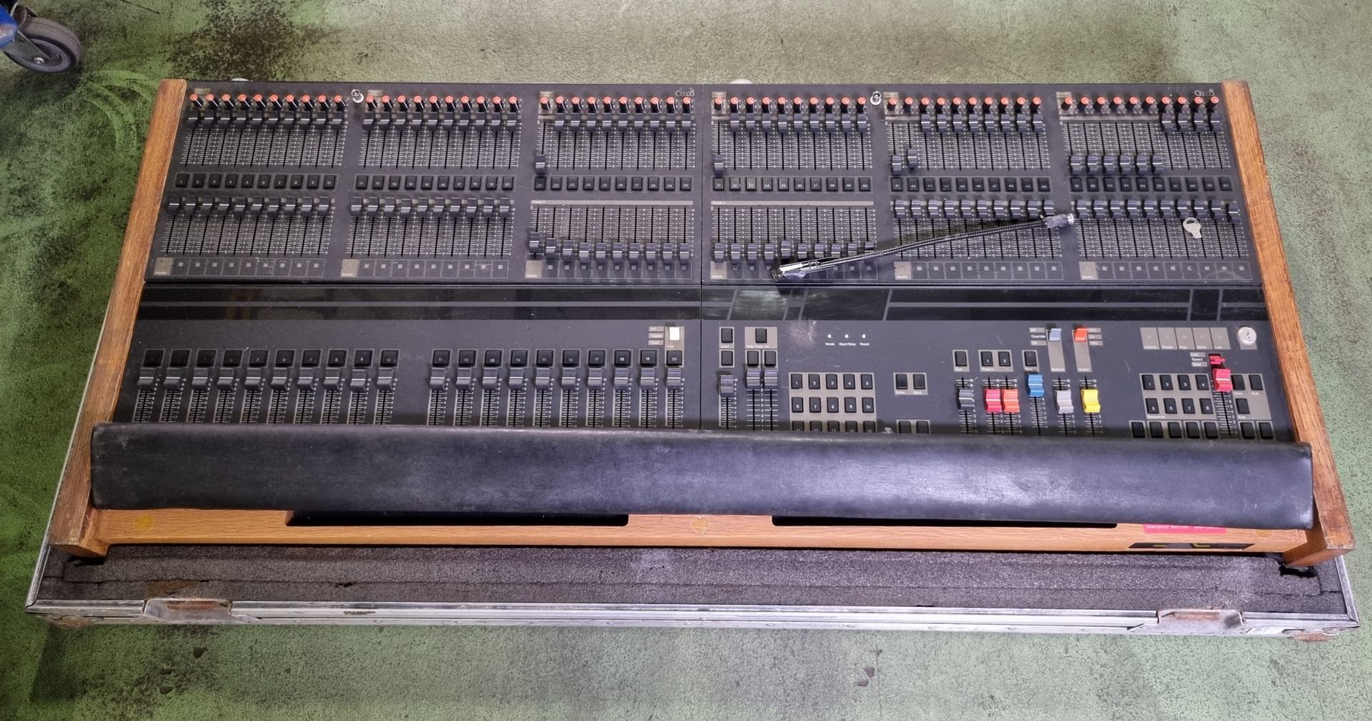 Celco Gold lighting console with wired controller in flight case