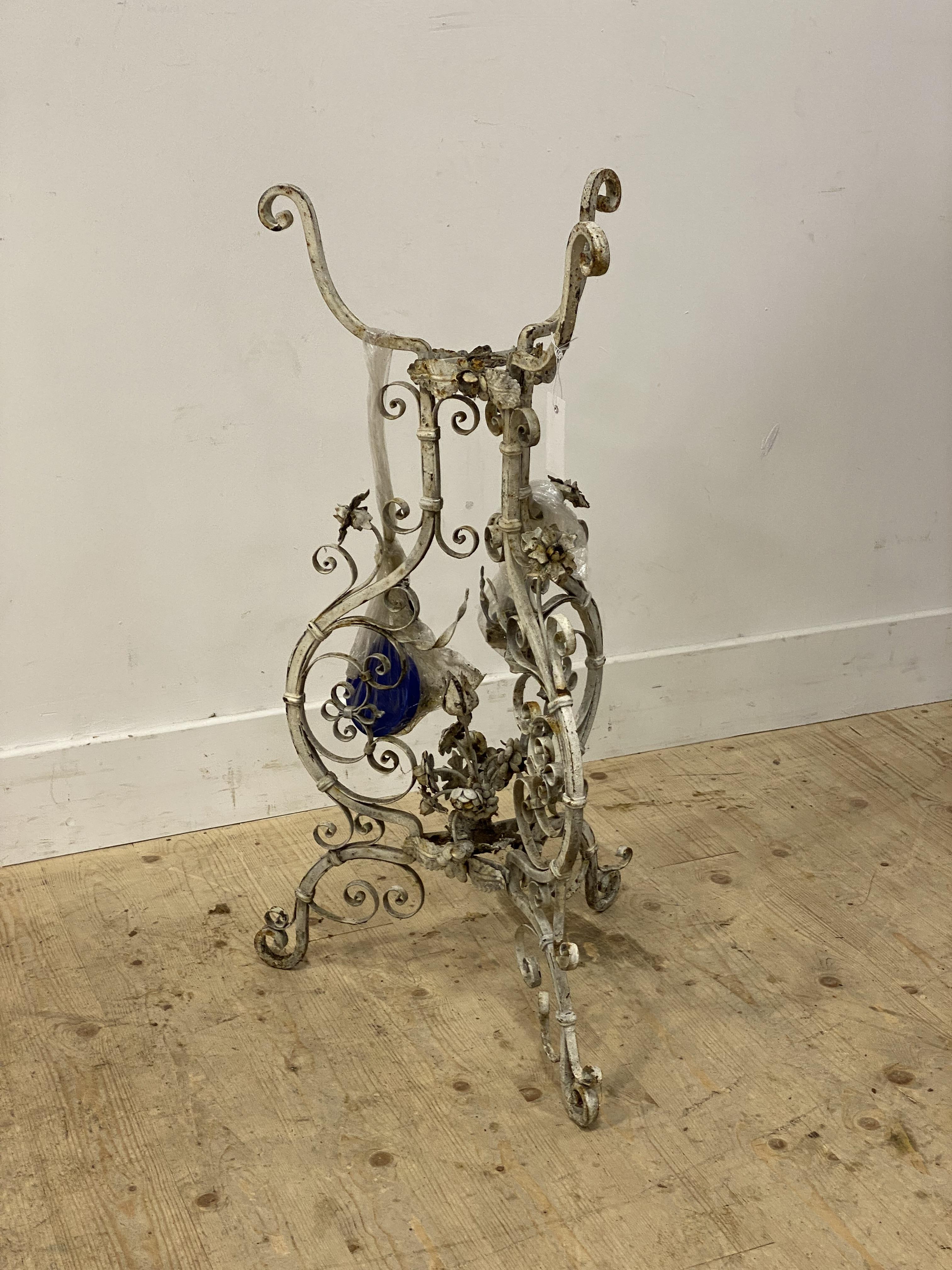 An early 20th century white painted wrought iron jardinière stand or ...