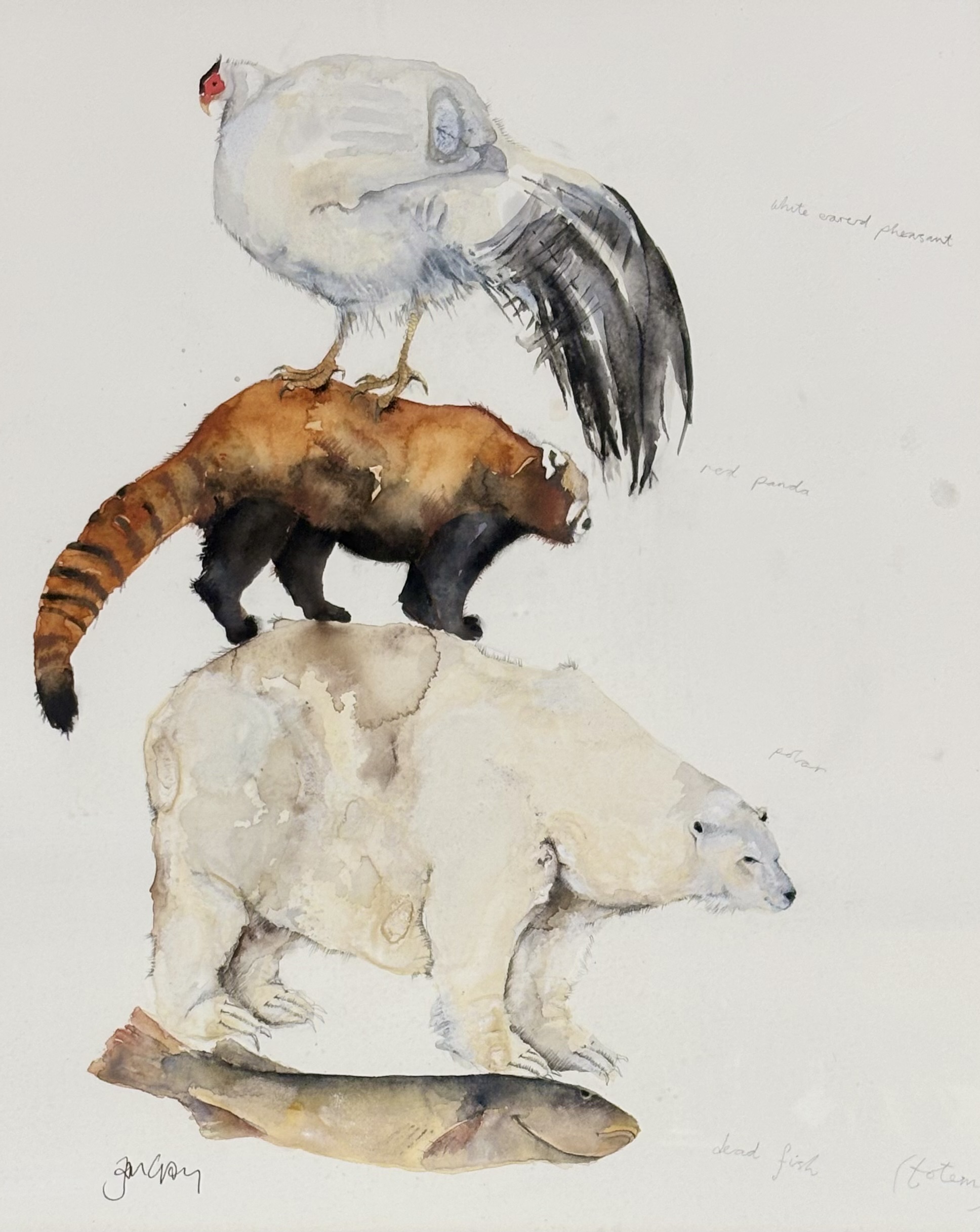 Janice Gray R.S.W (1966-), Totem - White Eared Pheasant Red Panda ...