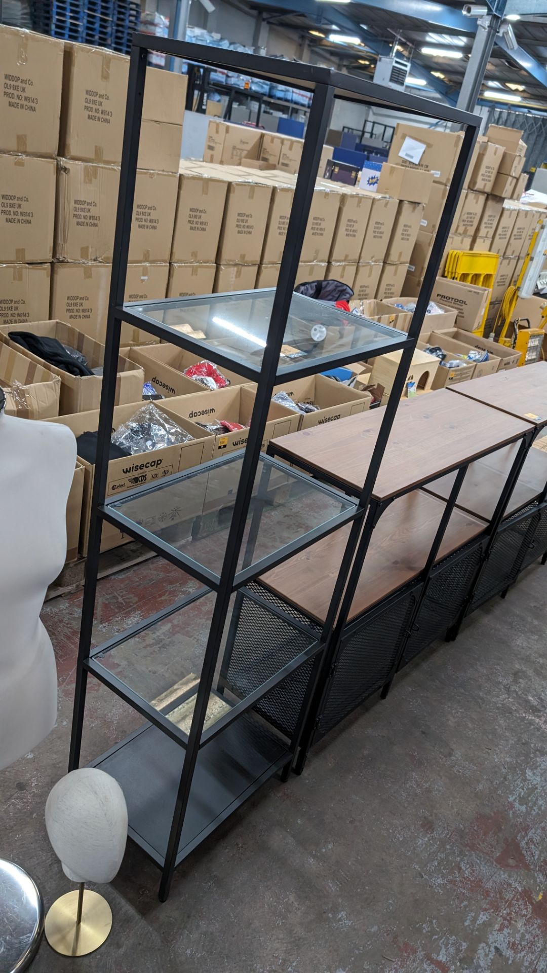 Black metal and glass display unit, measuring approximately 510mm x ...