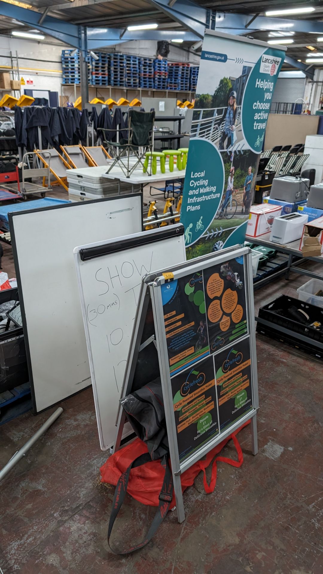 3 off assorted signage boards, white boards and similar plus concertina ...