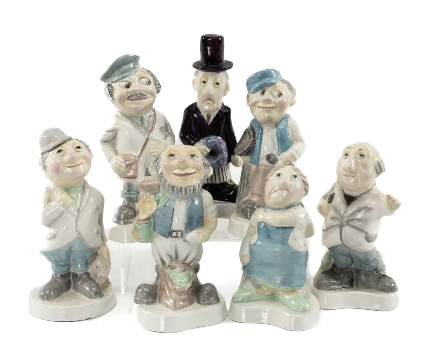 SEVEN WELSHCREST 'UNDER MILK WOOD' CARICATURE FIGURINES, including Mrs ...