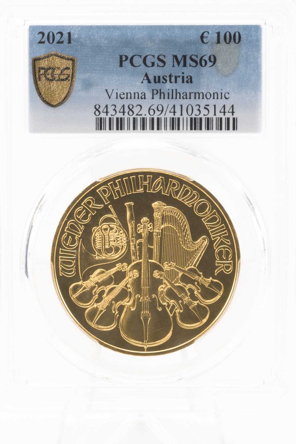 REPUBLIK OSTERREICH 2021 1OZ 24K GOLD VIENNA PHILHARMONIC 100 EURO COIN ...