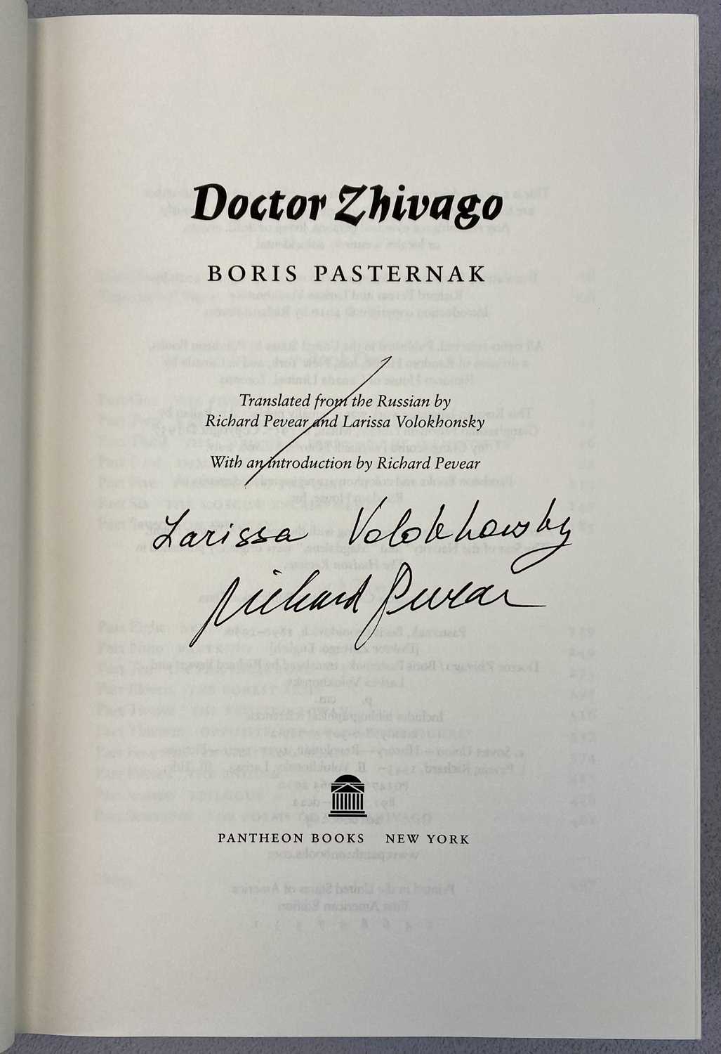 PASTERNAK (BORIS) 'Doctor Zhivago', a new translation by Richard Pevear ...
