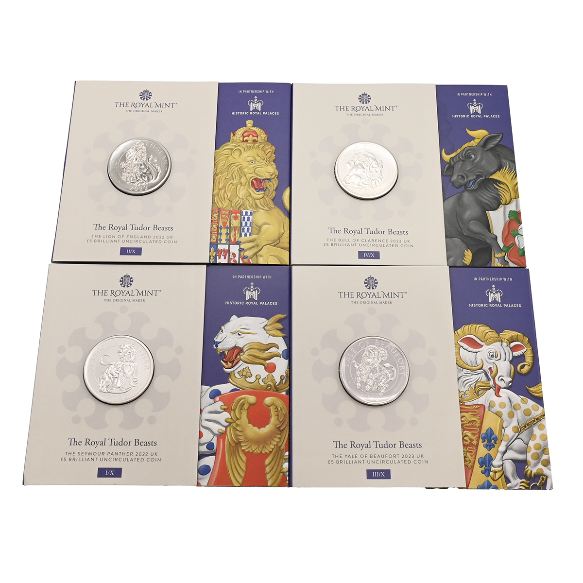 Group of four (4) Royal Mint Tudor Beasts brilliant uncirculated £5 ...