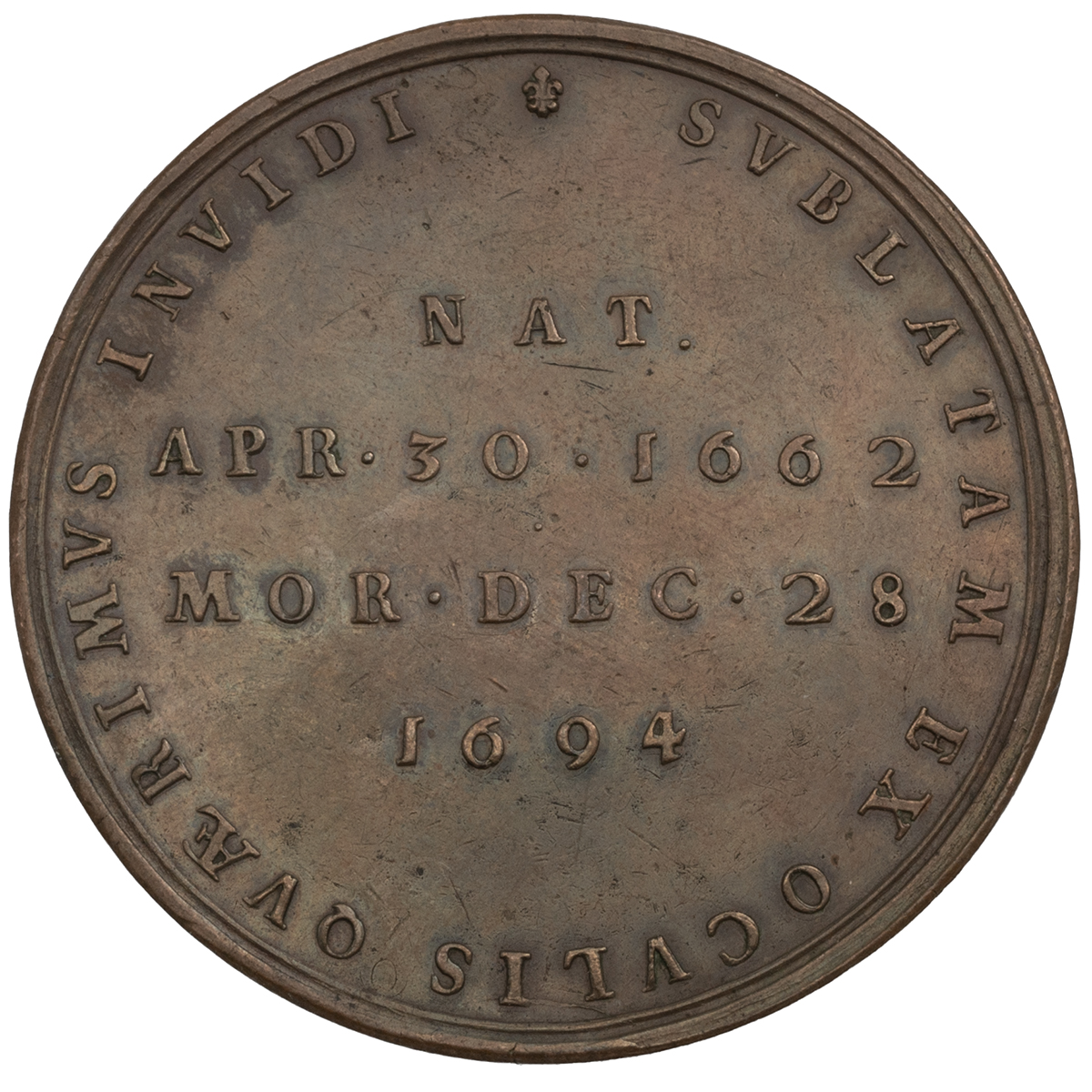 1694 death of Queen Mary II memorial bronze medal by J and N Roettier ...