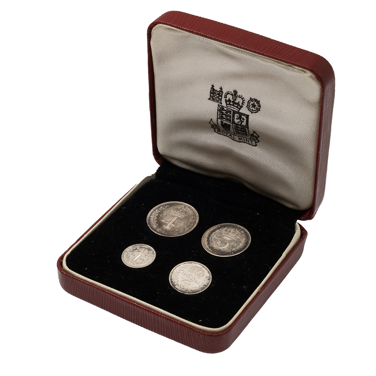 1965 Queen Elizabeth II Maundy Money silver four-coin set in a Royal ...