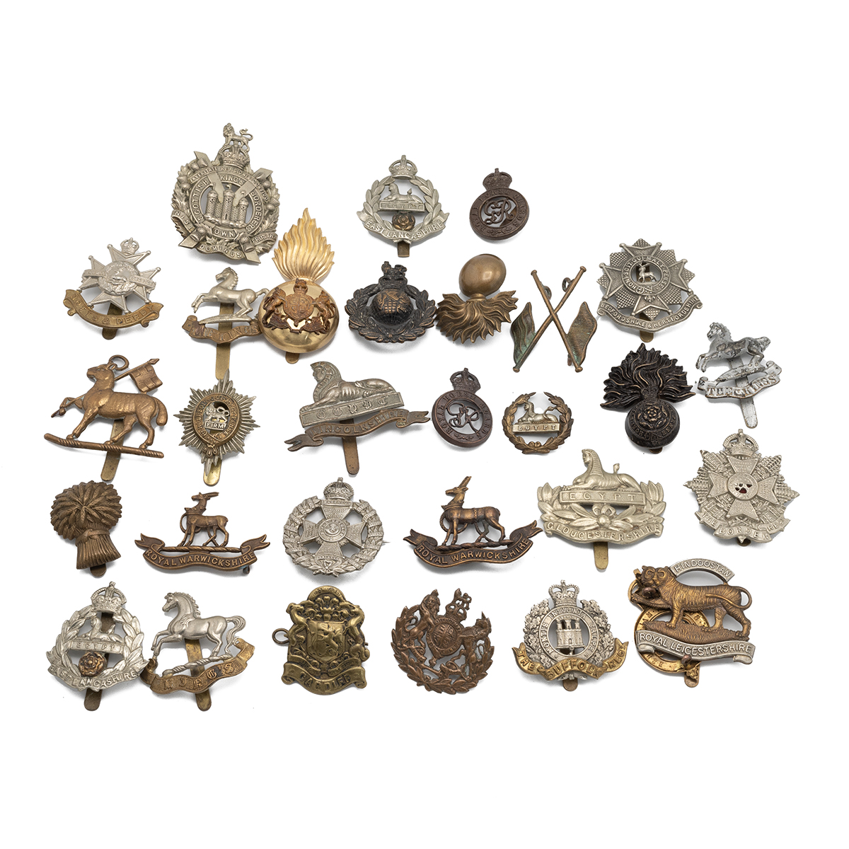 Thirty (3) British Army cap badges, various Regiments and mixed dates ...