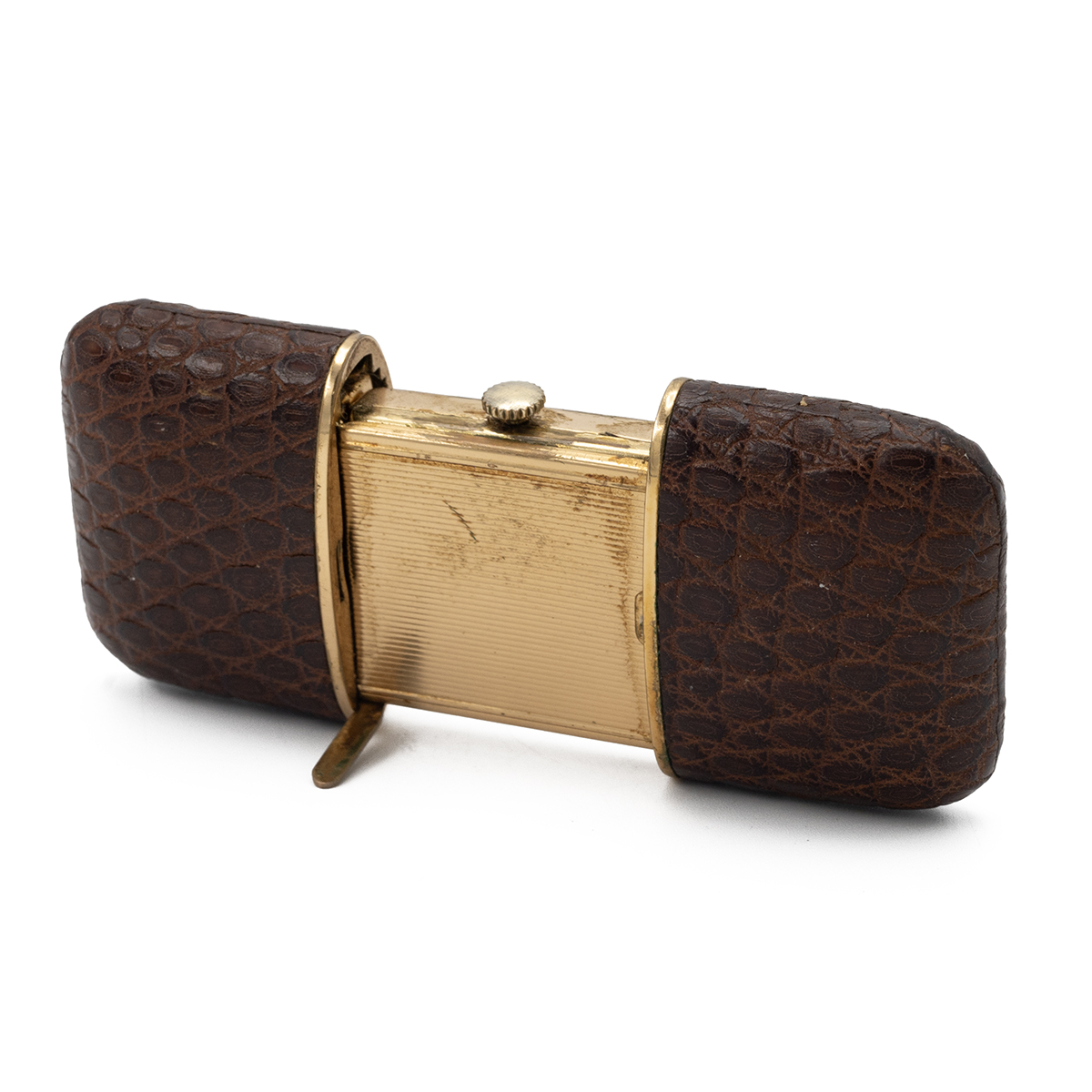 Mappin, a plated purse watch, leather-covered pull apart the case, the ...