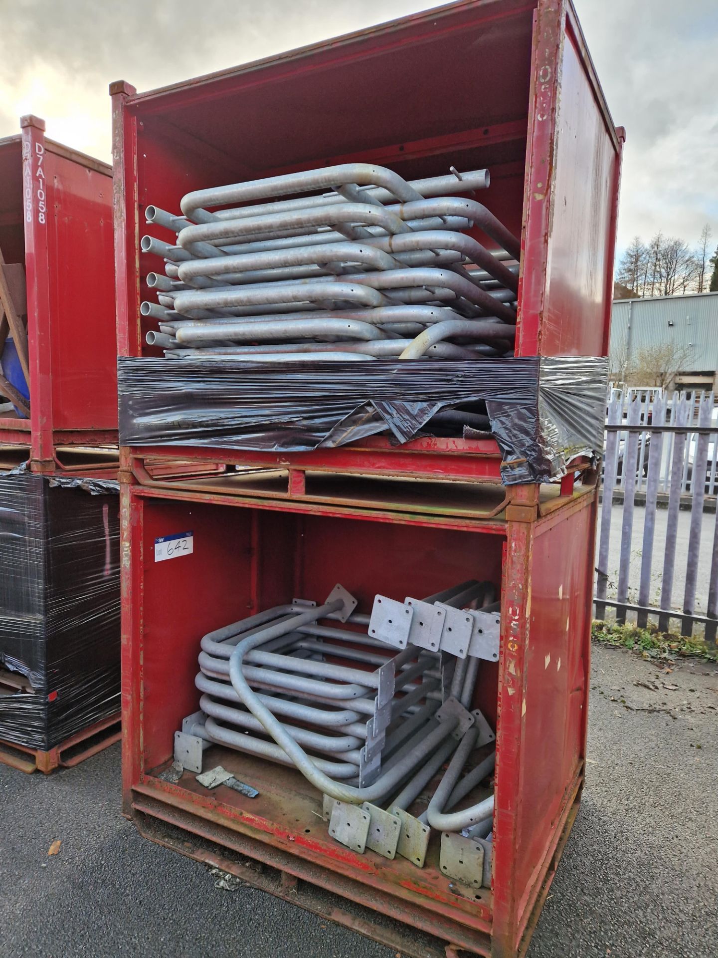 Two Large Metal Stillages and Contents, including Steel Barriers ...