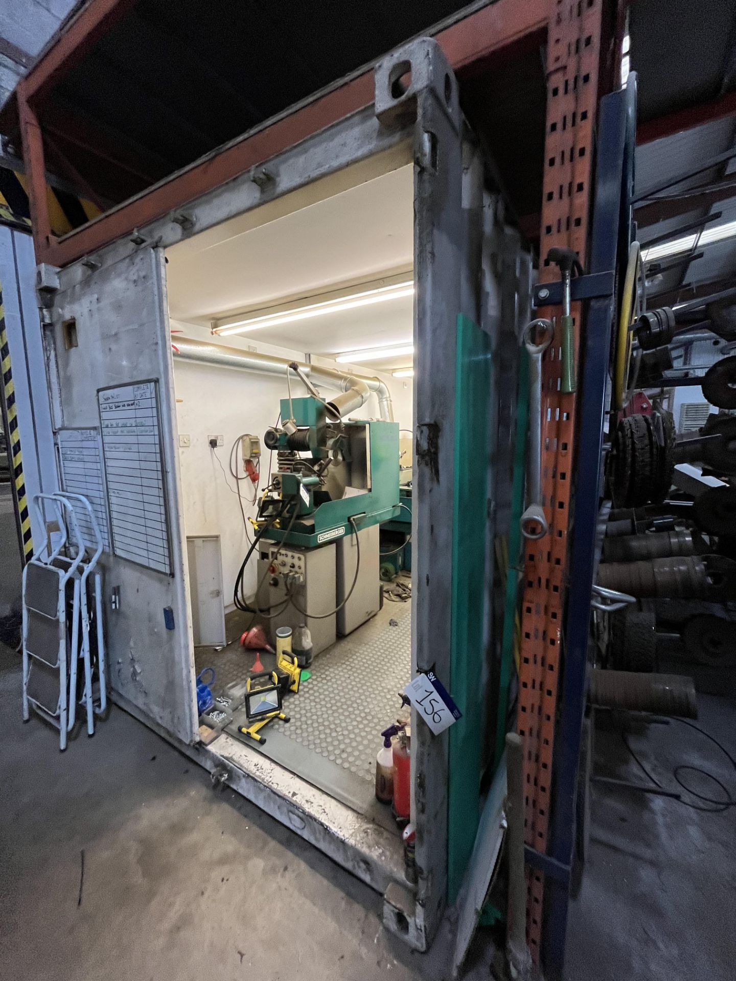 Steel Cargo Container, converted to workshop, approx. 5.8m long ...