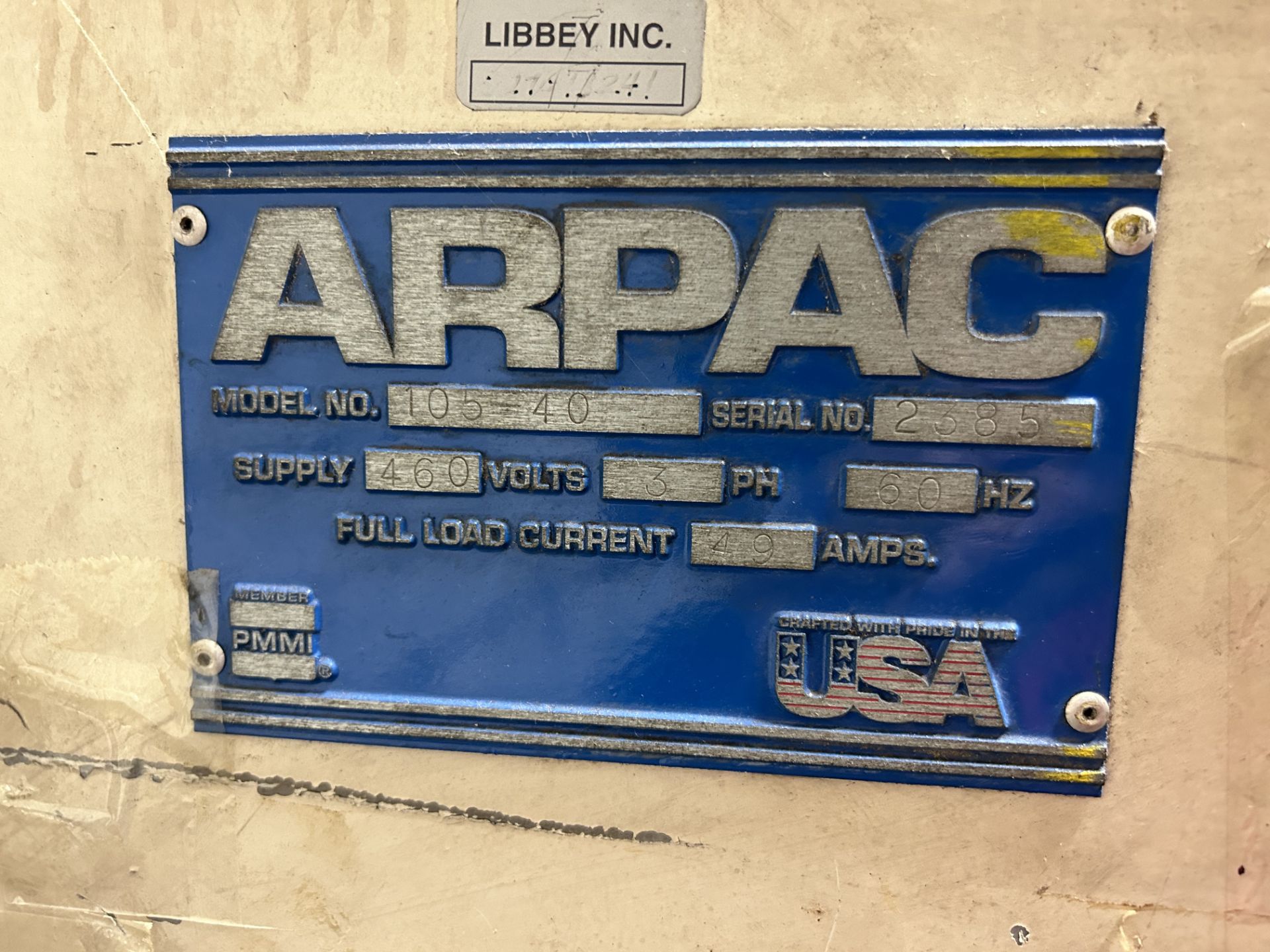 Arpac Shrink Wrapper, Model #105-40, S/N #2385, Rigging/ Removal Fee - $625