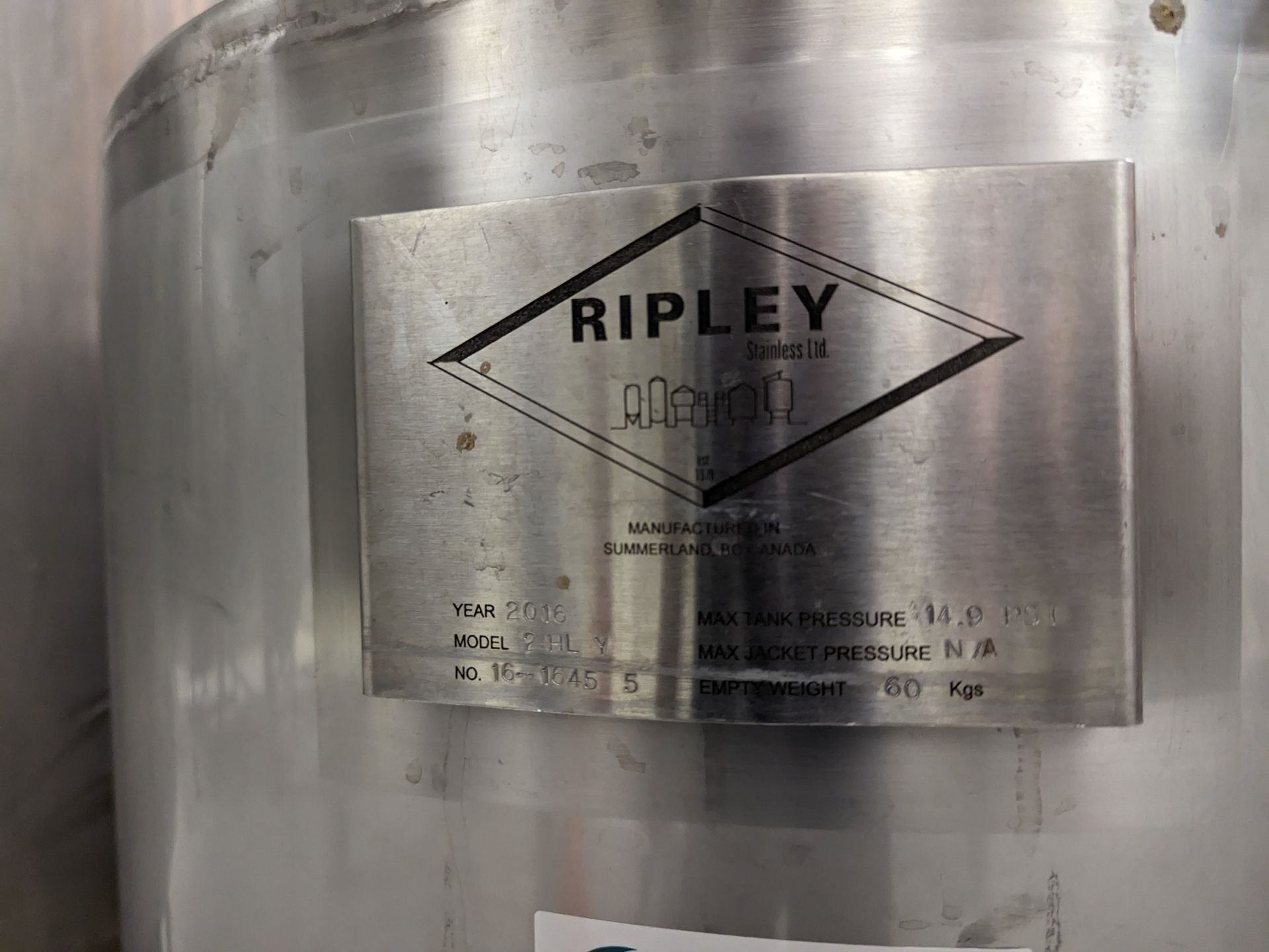 Ripley Stainless 2HL Tank, Glycol Chiller and Pumps - 84x72x60. Tank ...