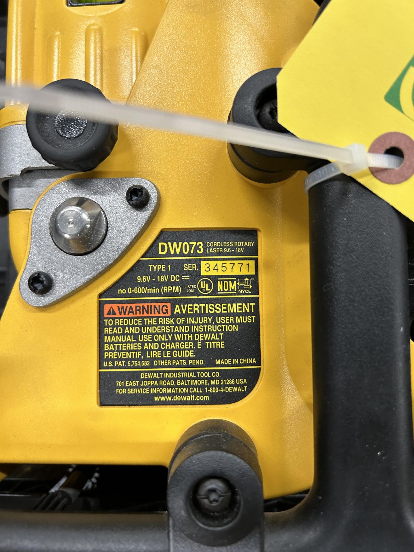 Misc. Shop Equipment, Includes Dewalt Cordless Rotary Laser, Model # ...