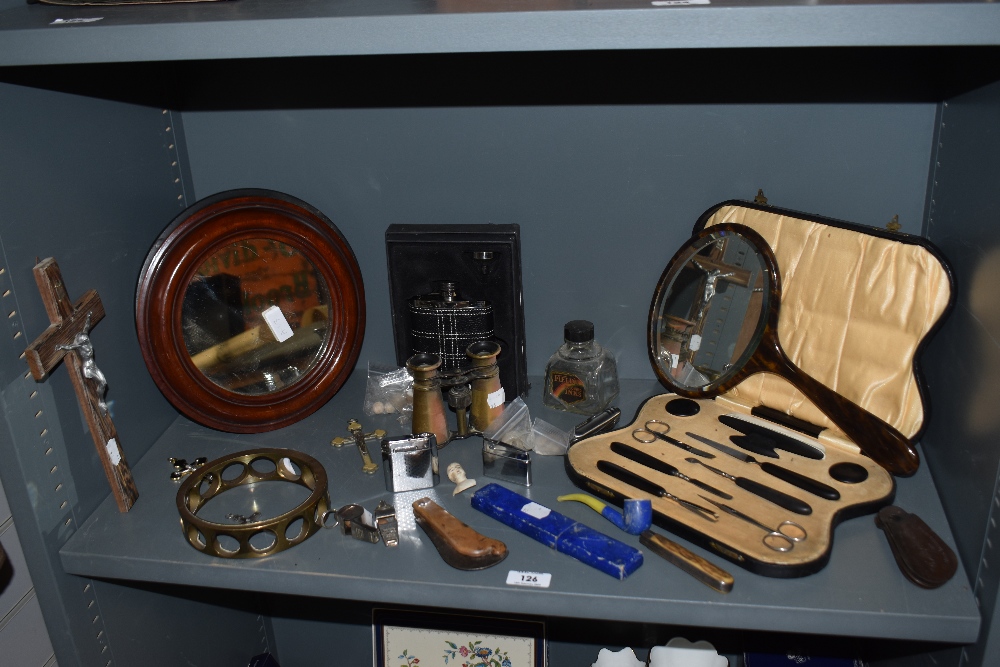 A miscellany of items, to include; vintage manicure set, whistles ...