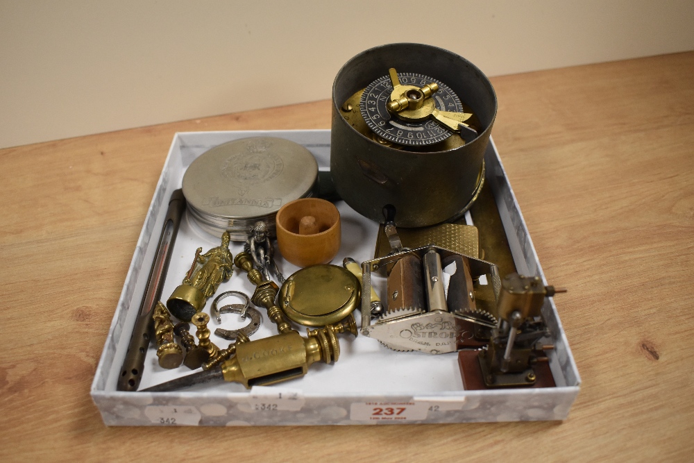 A miscellany of items, including brass wax sealing stamps, a 1930s ...