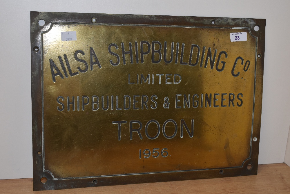 A mid-20th Century brass company sign for the Ailsa Shipbuilding ...