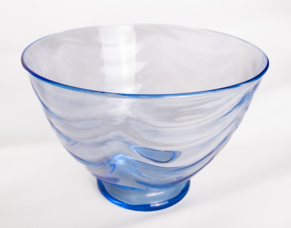 A large 1950's Whitefriars glass wave ribbed and footed bowl in ...