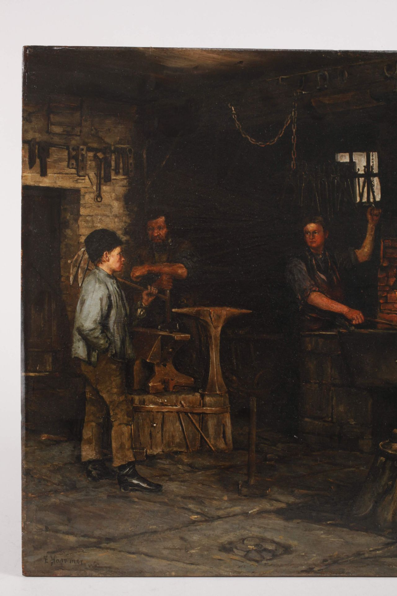 Erich Hammer, "In der Schmiede"urige, spärlich beleuchtete Schmiede mit ...