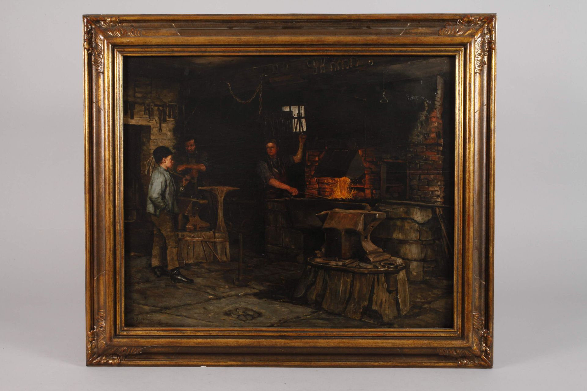 Erich Hammer, "In der Schmiede"urige, spärlich beleuchtete Schmiede mit ...