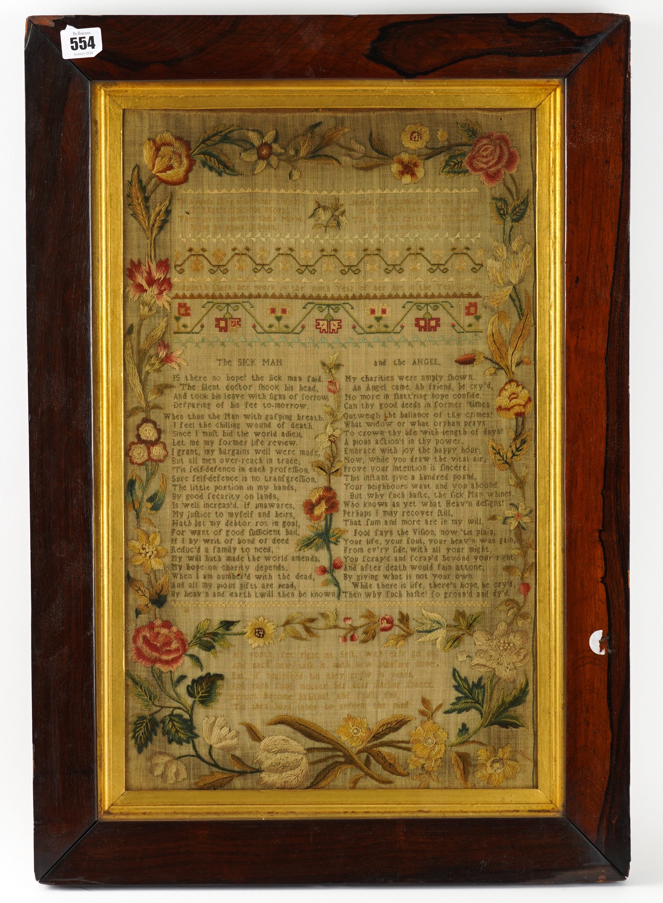 A GEORGE III EMBROIDERED SAMPLER BY ANN CLARK AGED 9 (3)Dated 1787 ...
