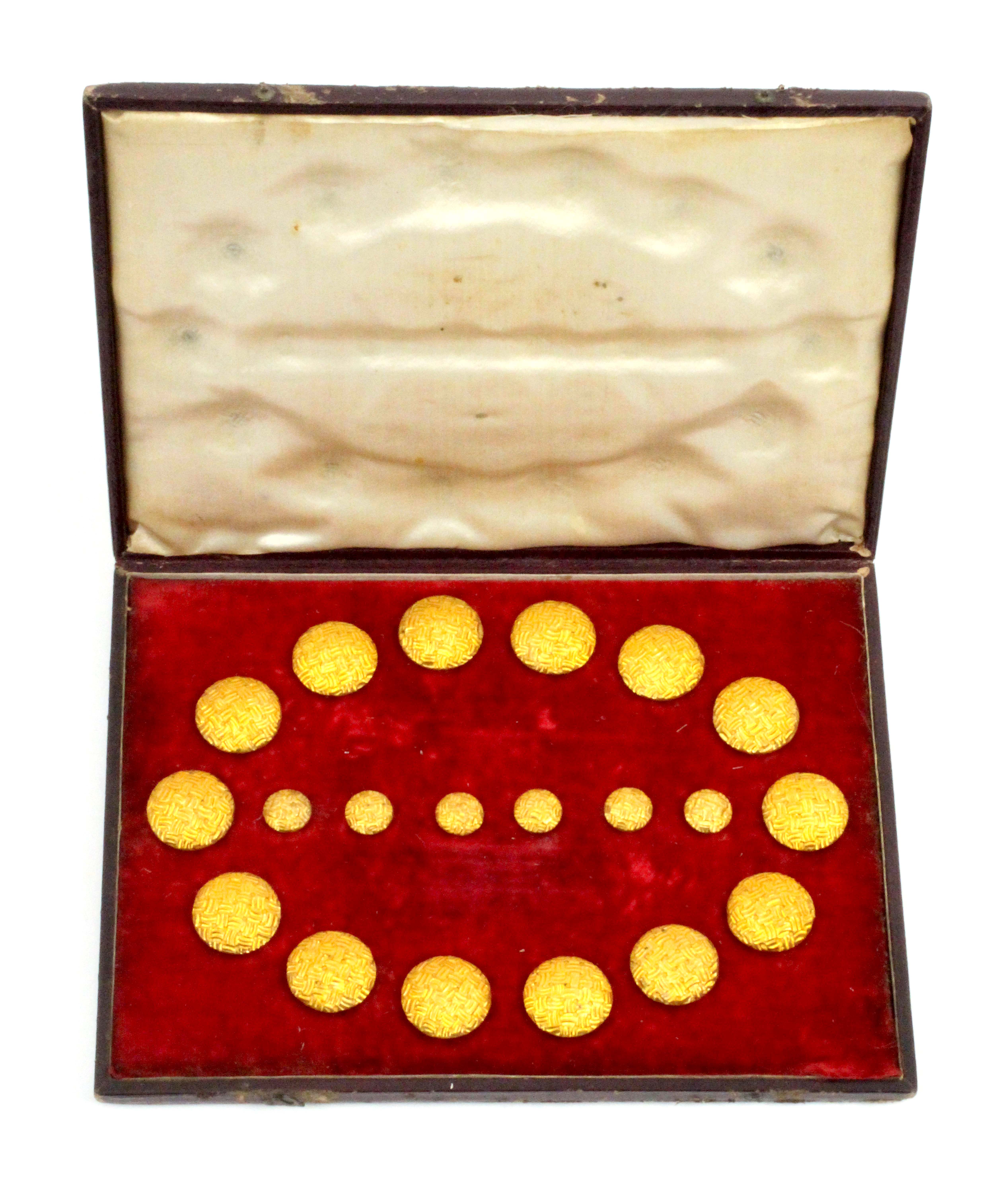 An unusual cased set of early 19th Century gilt metal basket weave ...
