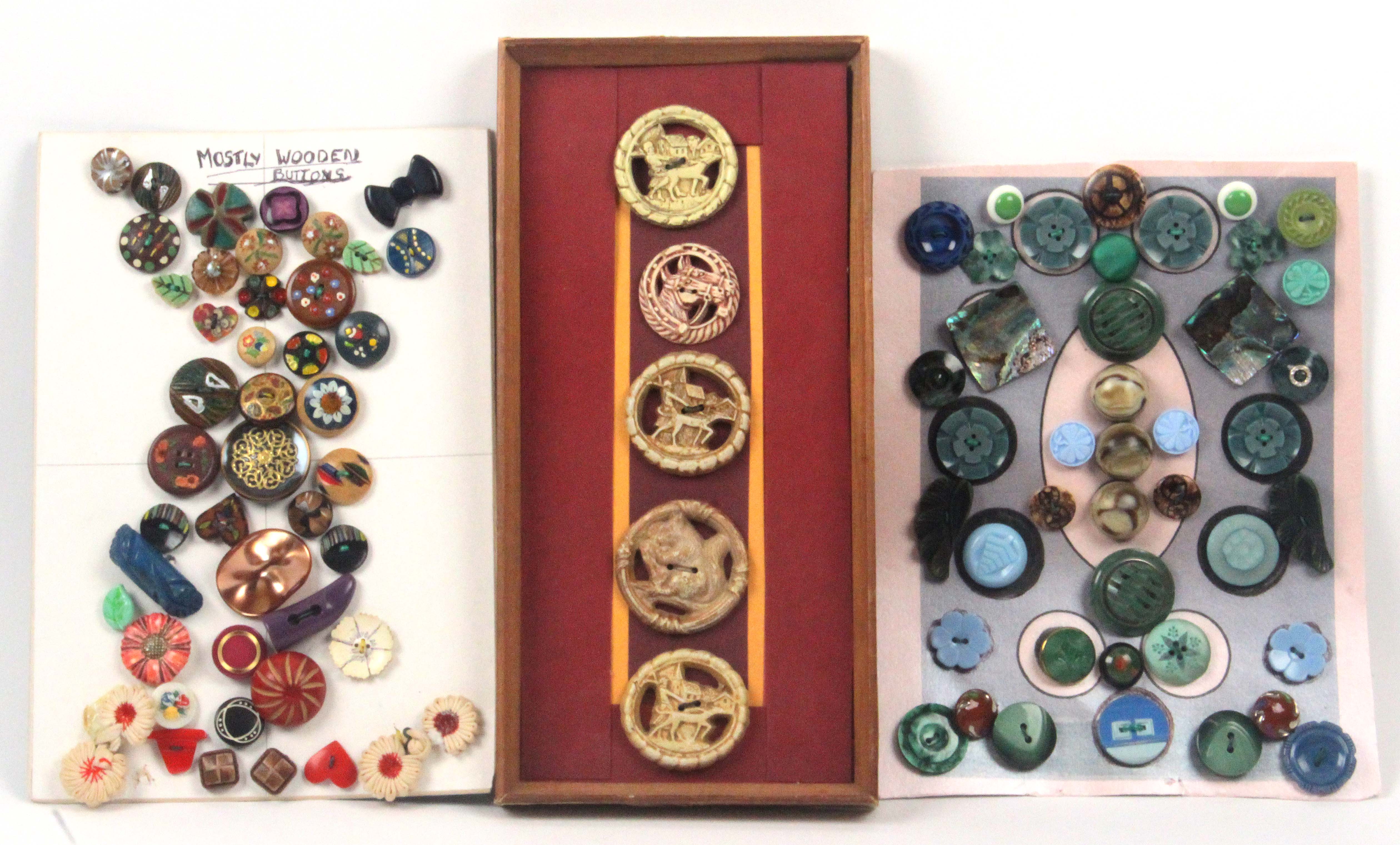 Buttons, 20th Century, comprising a carded display, white metal, twenty ...