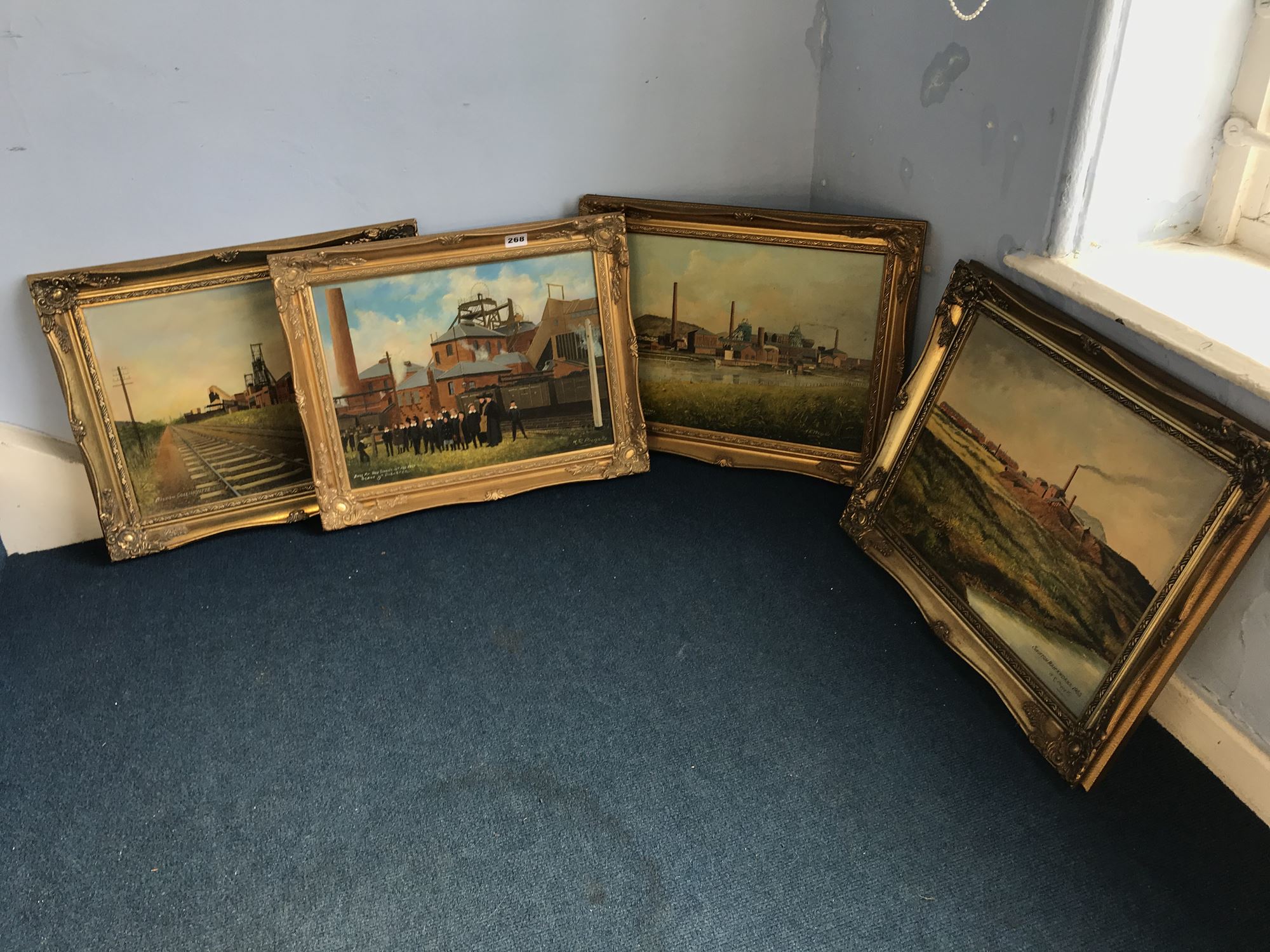 M. R. Prenelle, four oils, signed, 'Burns Pit West Stanley' (scene of ...