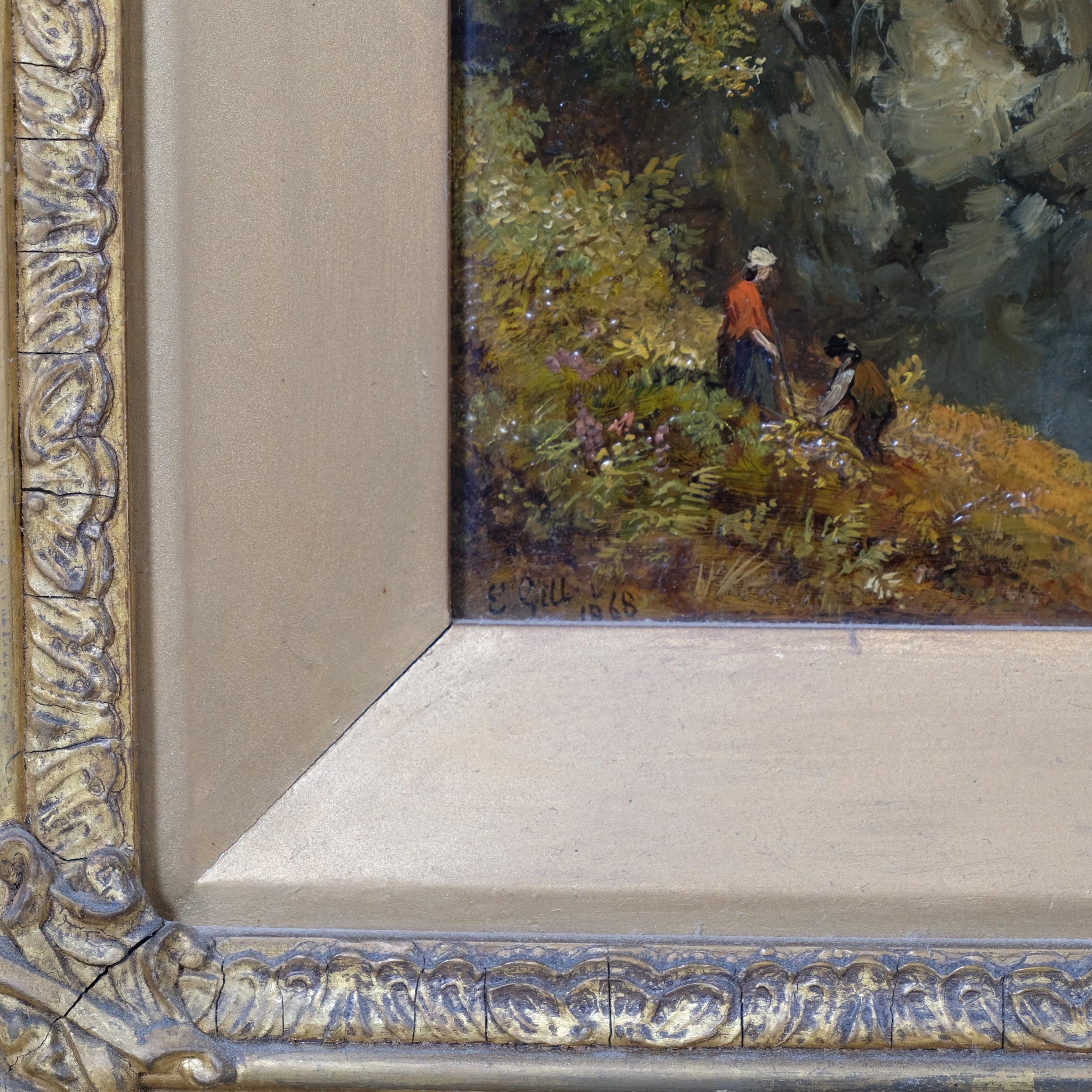 Edmund Gill (1820 - 1894), figures beside a waterfall, signed and dated ...