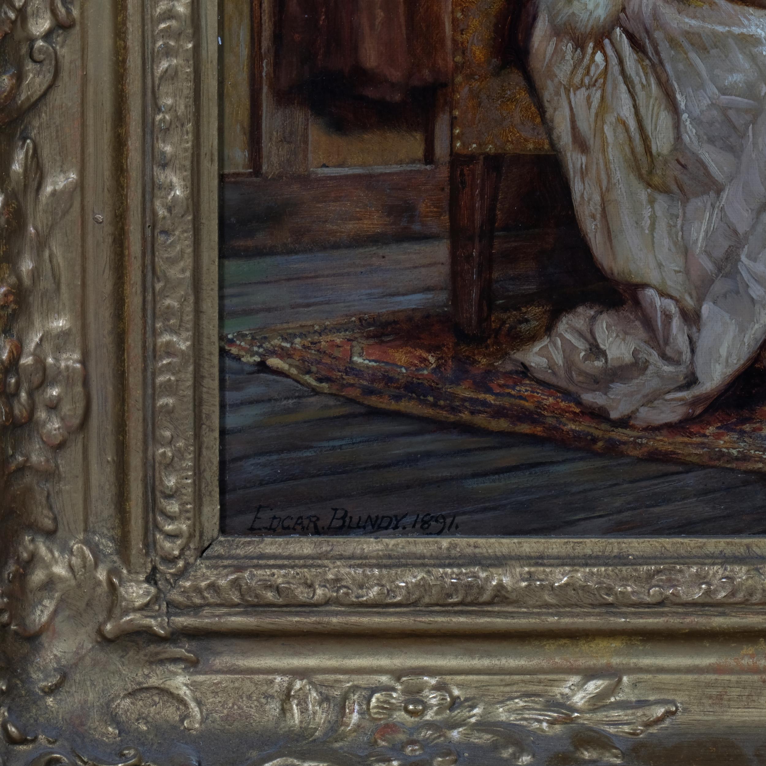Edgar Bundy (1862 - 1922), woman with guitar, oil on canvas, signed and ...