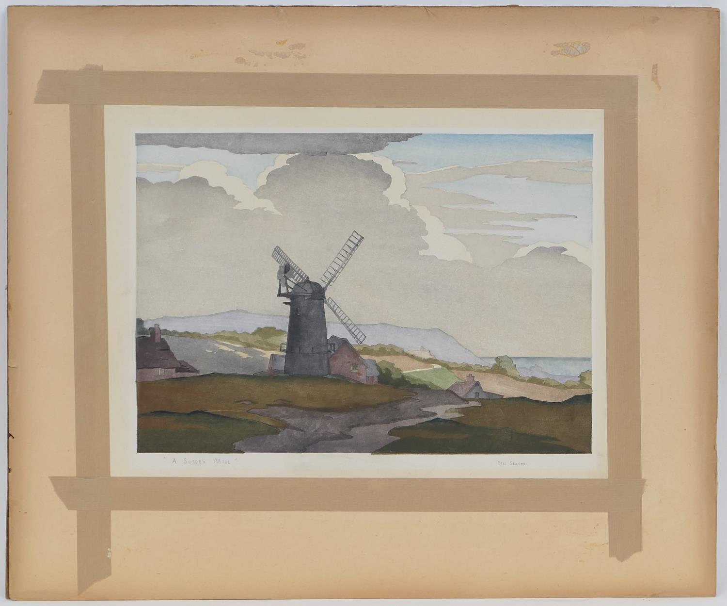 Eric Slater (1896-1963), A Sussex Mill, woodcut in colours, signed and ...
