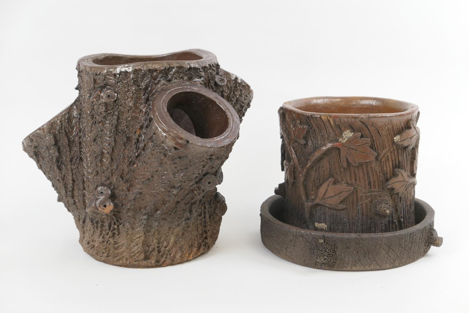 Buckley Pottery 'tree stump' strawberry planter, rich brown glaze ...