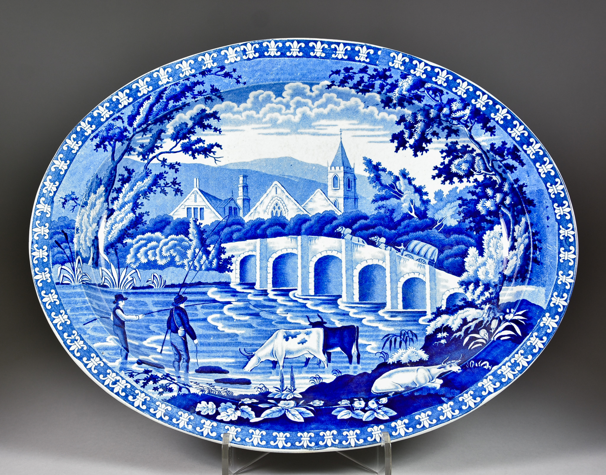An Oval Charger Attributed to J & W Handley, Circa 1820, blue and white ...