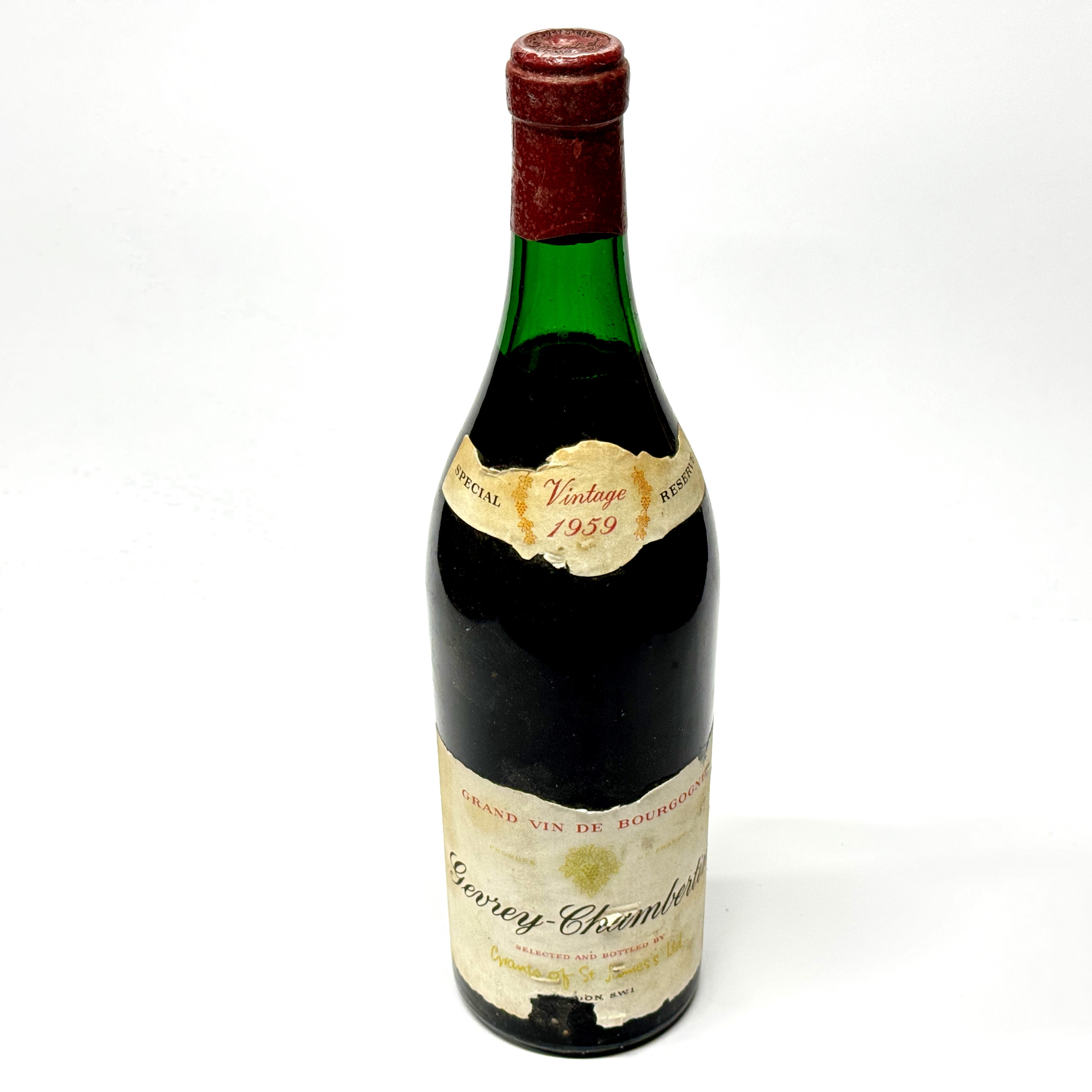 A bottle of vintage 1959 Gevrey-Chambertin red wine n.b. has been store ...