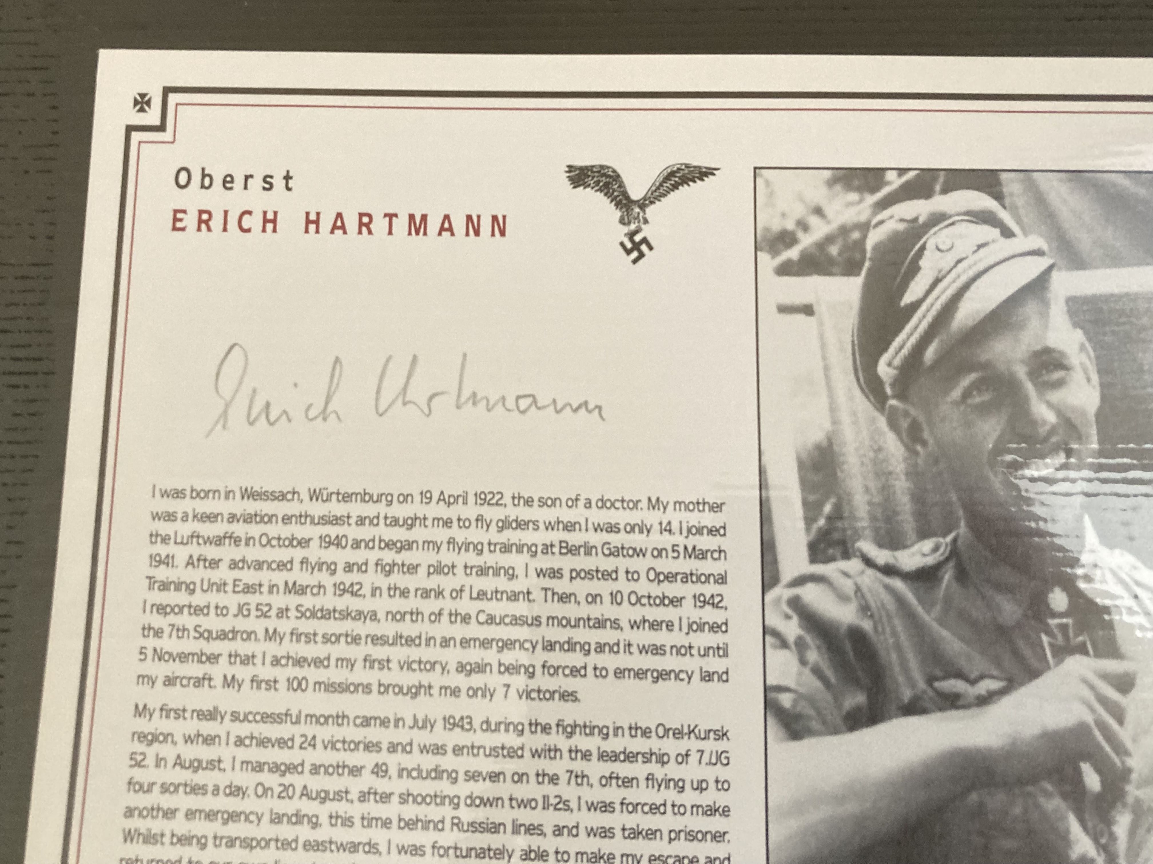 Erich Hartmann WW2 Luftwaffe top all time aces signed A4 career ...