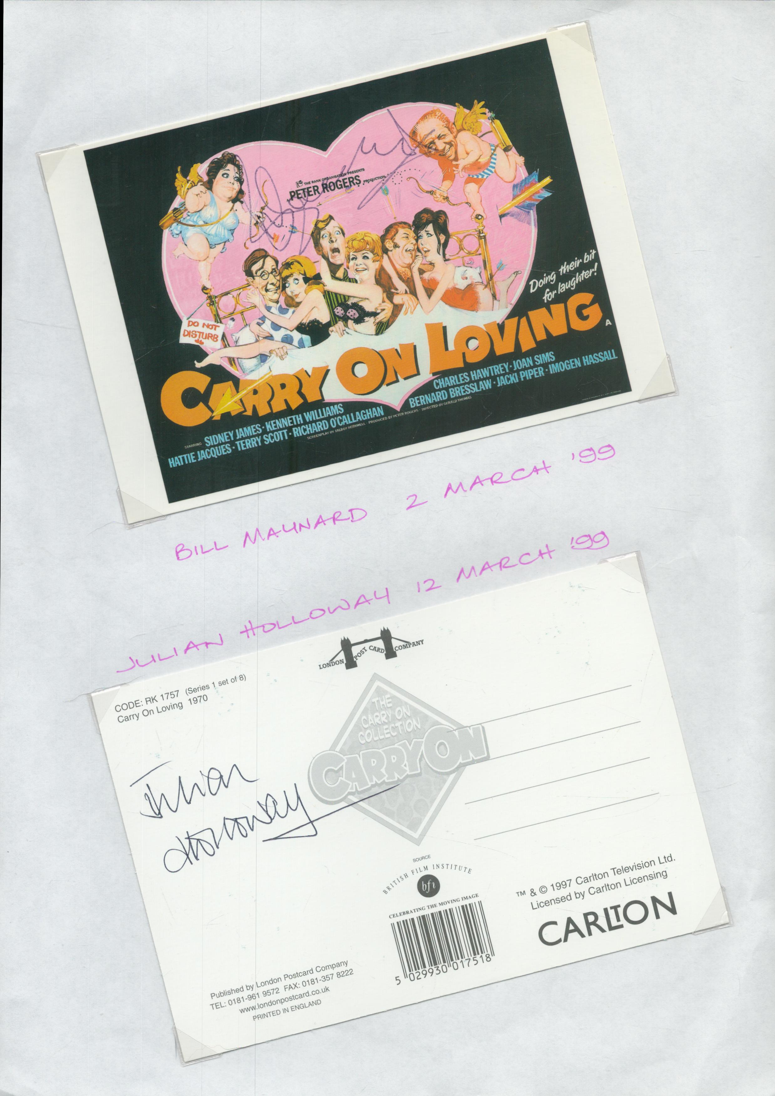 Julian Holloway and Bill Maynard signed Carry On Loving postcards ...