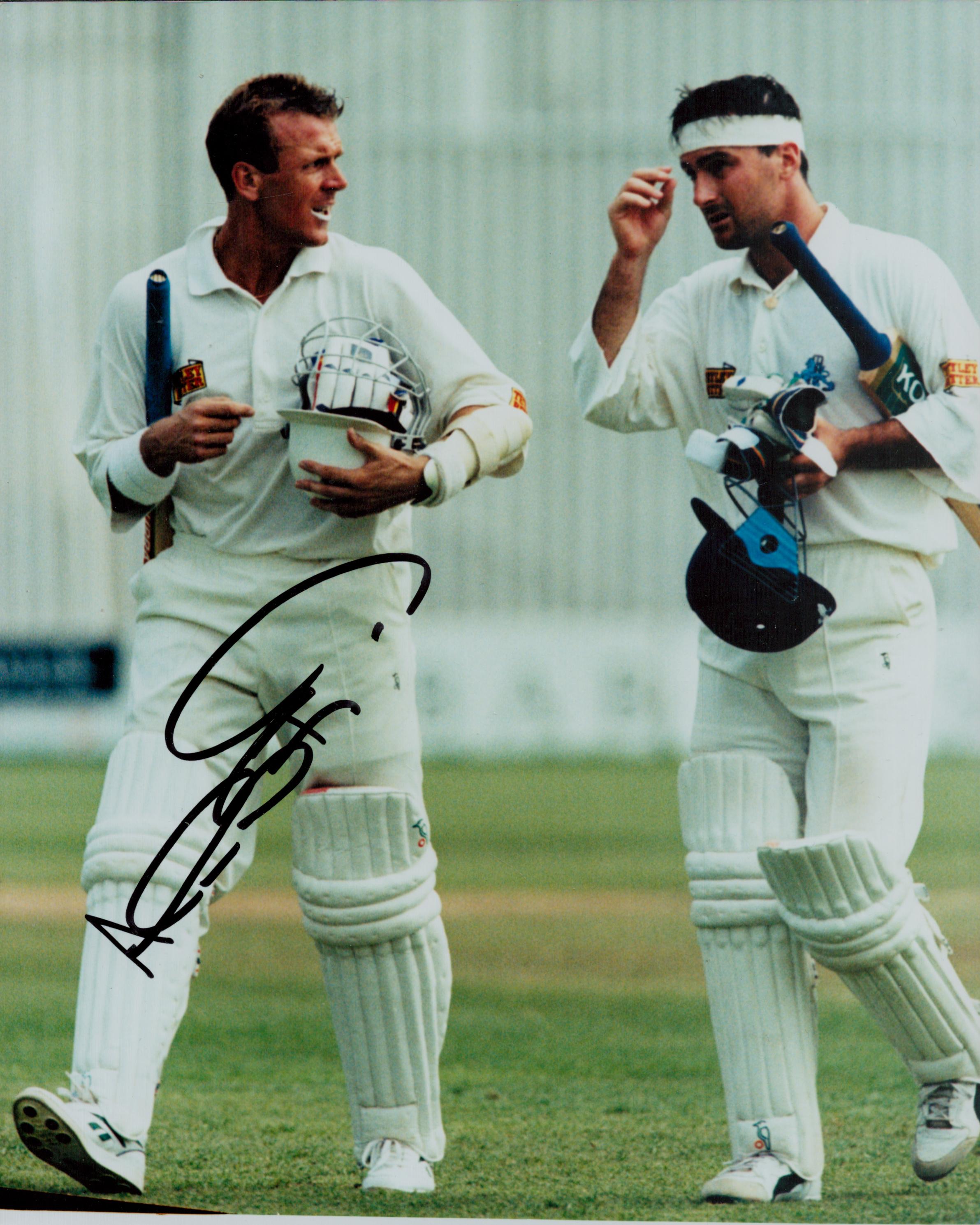 Alec Stewart signed 10x8 inch colour photo pictured with Graham Thorpe ...