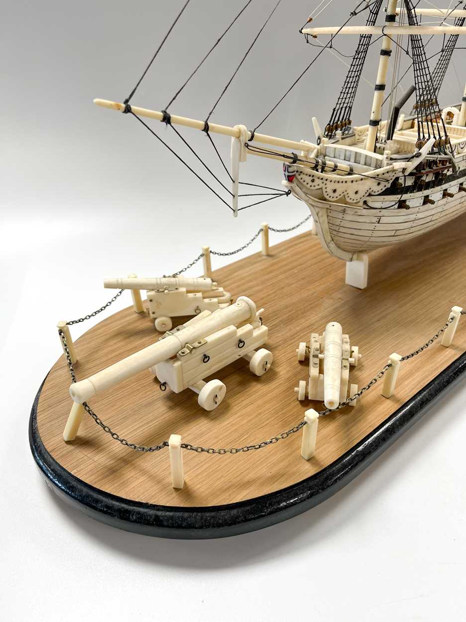A Prisoner of War style bone model of a 68 guns ship, modern, with full ...
