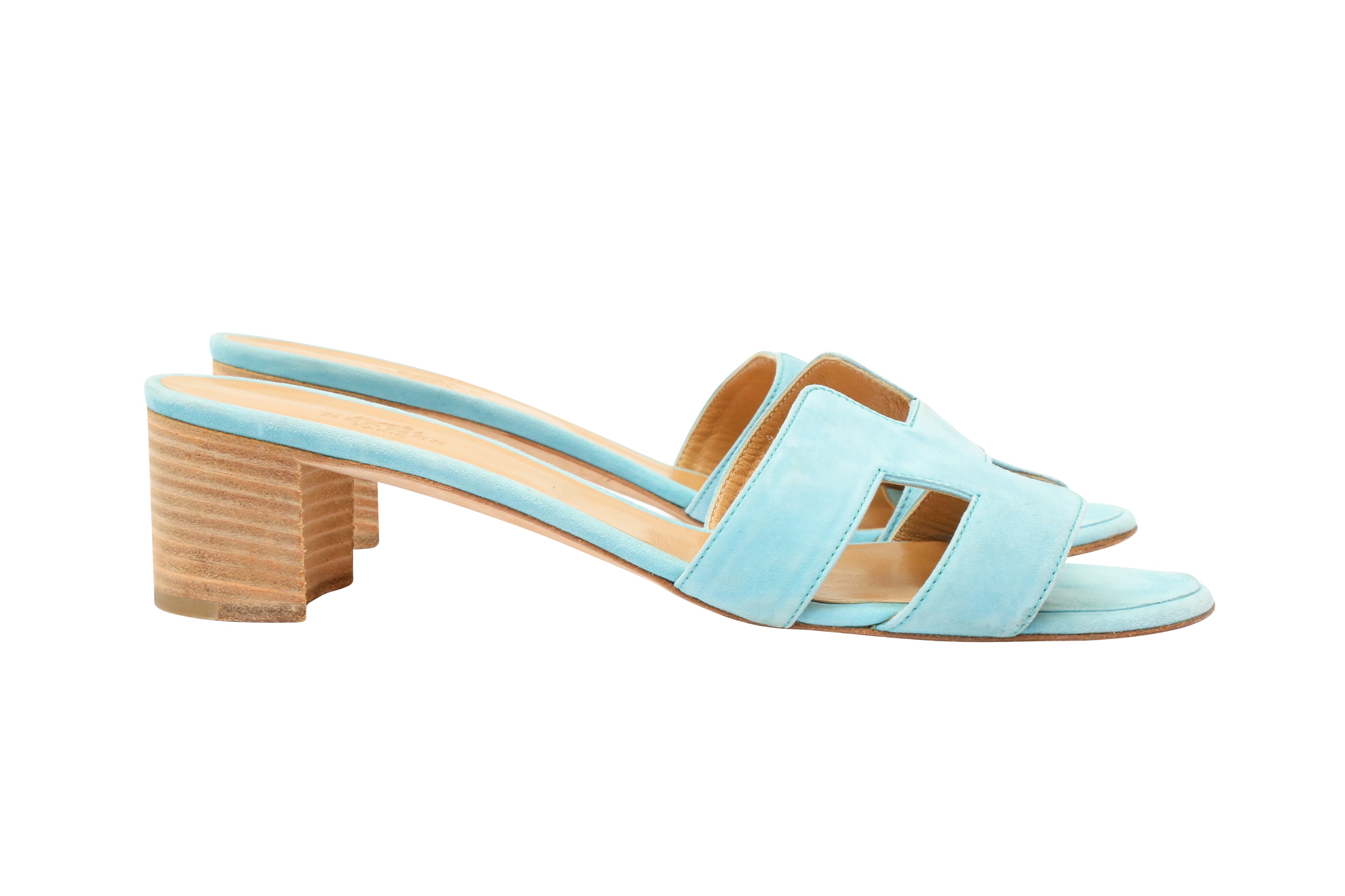 Hermes Blue Oasis Heeled Sandal, calf suede, labelled size 40.5 (UK 7.5 ...