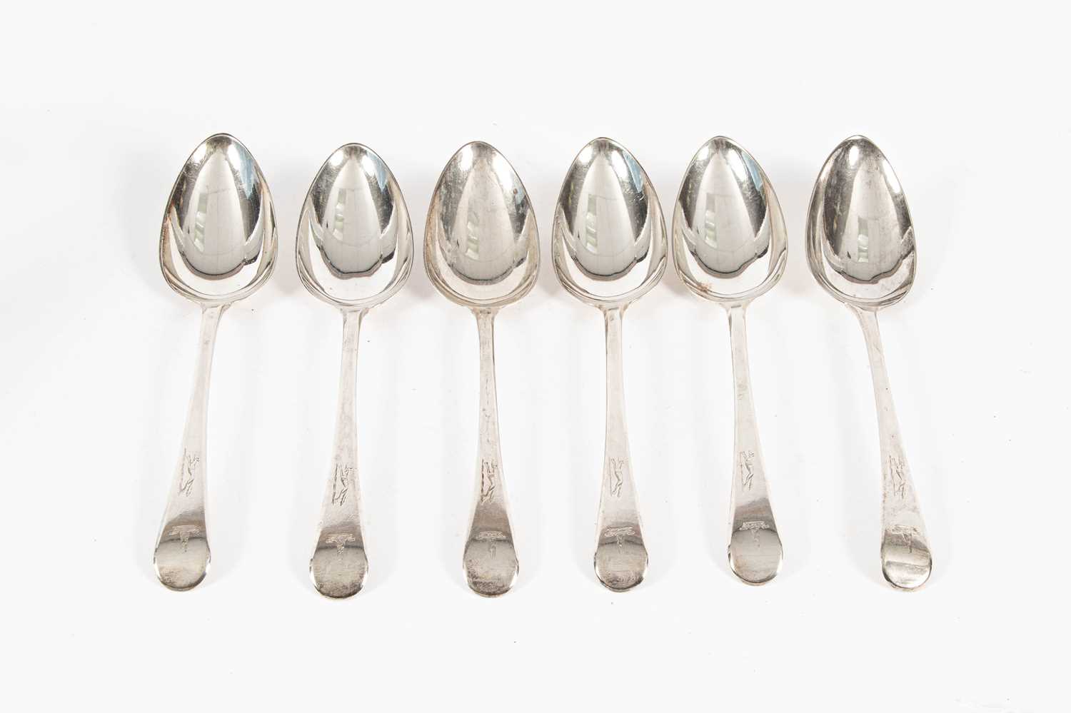 A set of six George III Old English pattern silver tablespoons, William ...