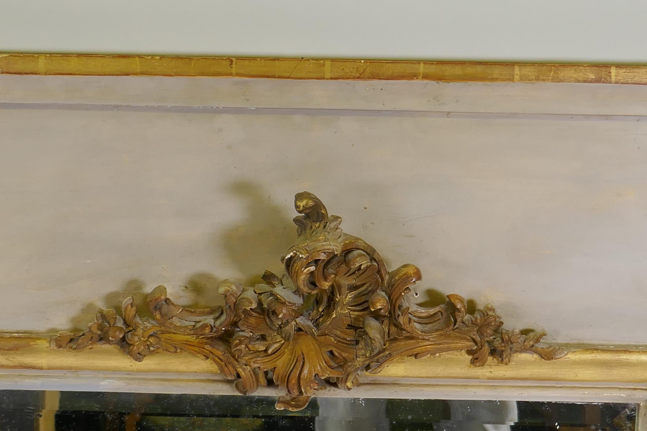 A C19th French trumeau wall mirror with painted and gilded decoration ...