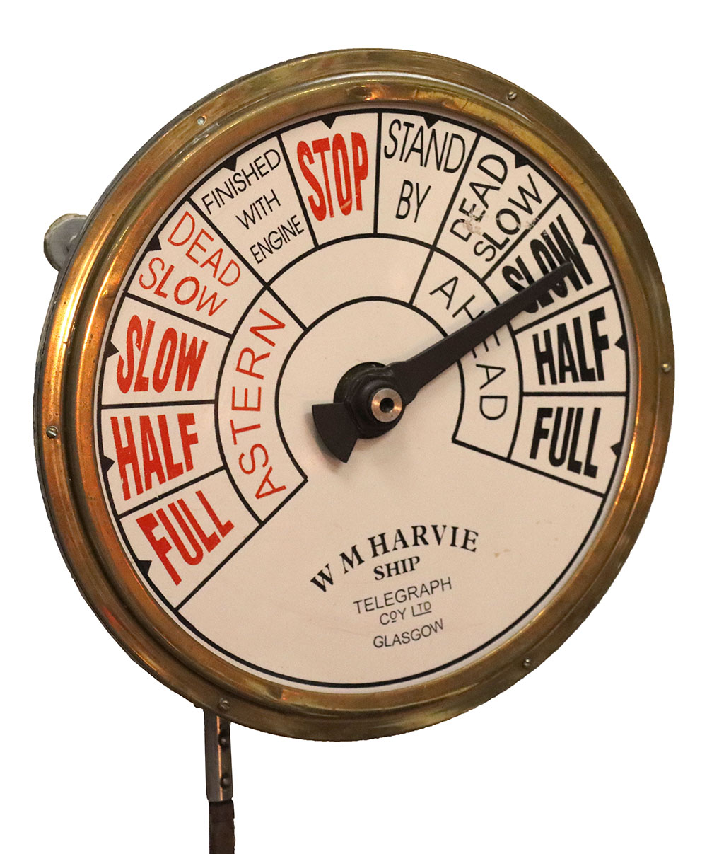 An early 20th Century brass Ships Engine Room Telegraph, with enamel ...