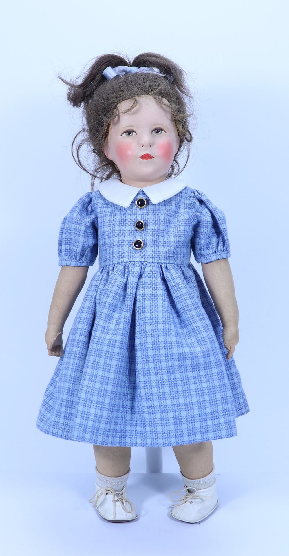 A Kathe Kruse VIII cloth doll, German late 1940s, with painted hazel ...