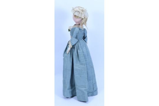 Early English George III carved wooden doll, circa 1780, the round face ...