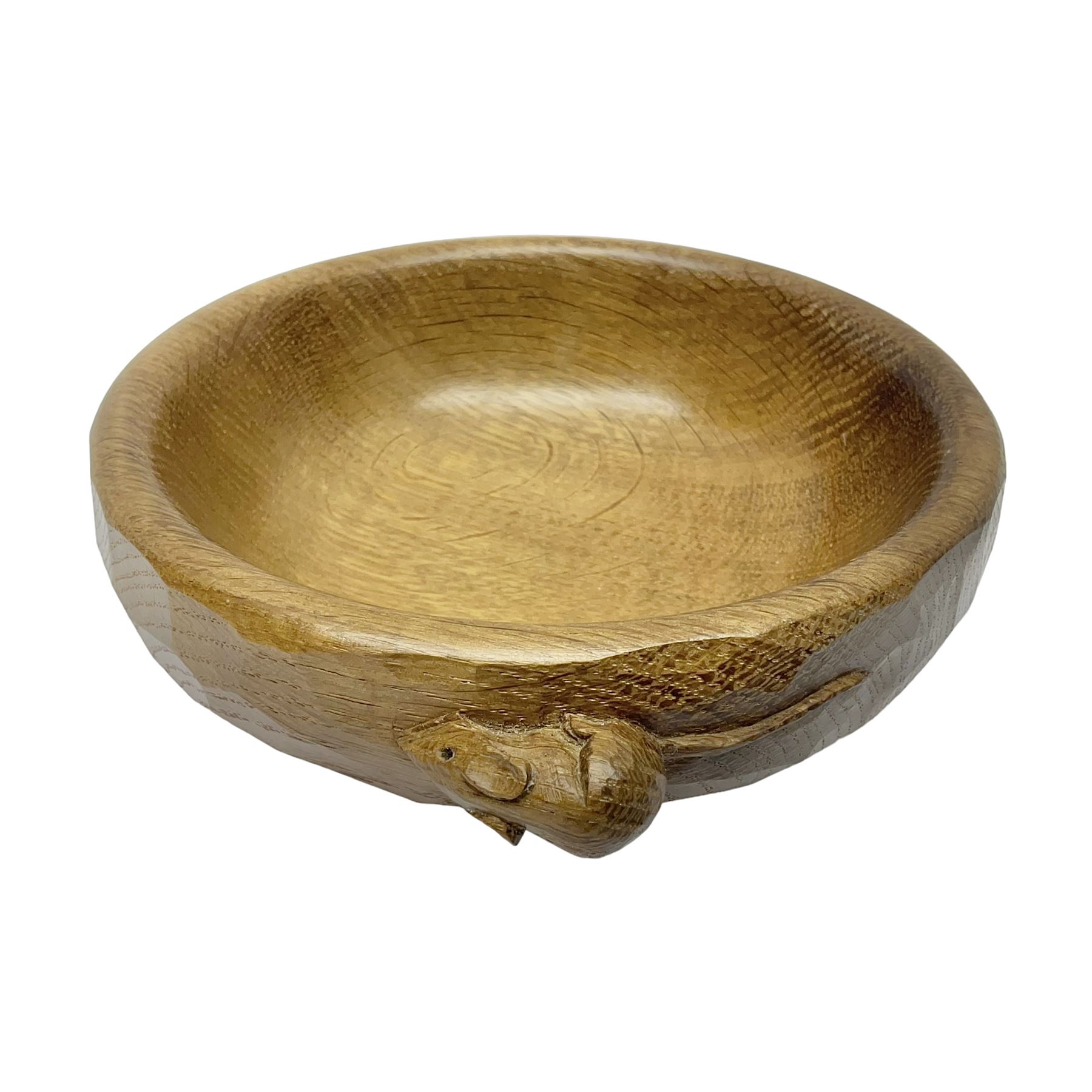 Mouseman - small tooled oak nut bowl, carved with mouse signature, the ...