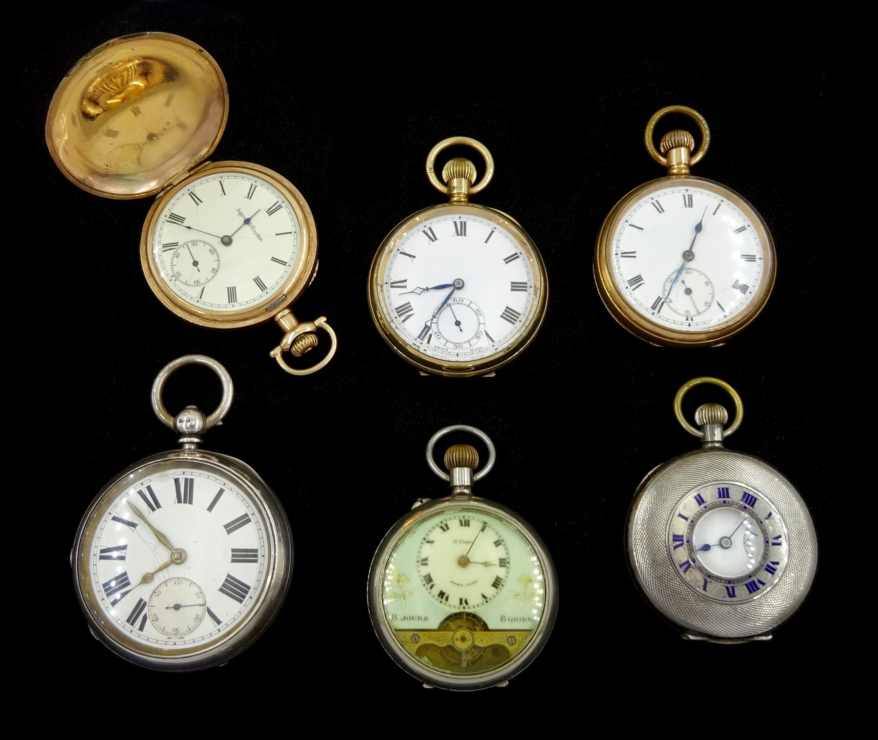 Three early 20th century gold-plated keyless lever pocket watches ...