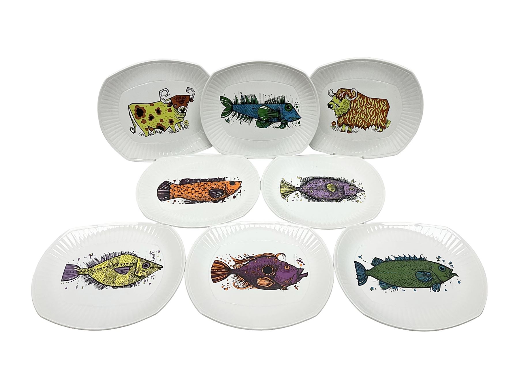 Set of Six Washington pottery fish series plates, titled Aquarius ...