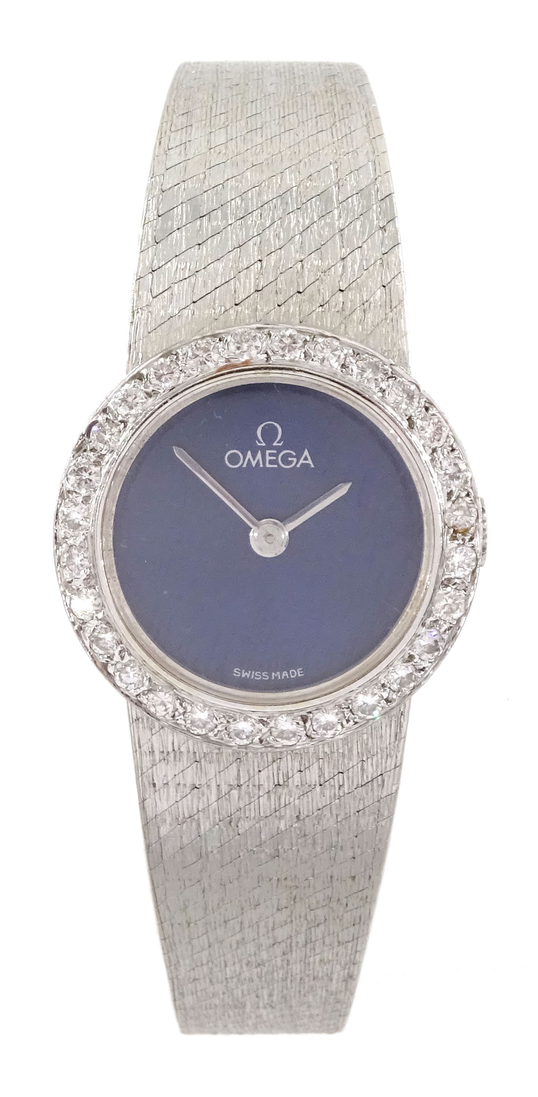 Omega ladies 18ct white gold manual wind wristwatch, Cal. 625, blue ...