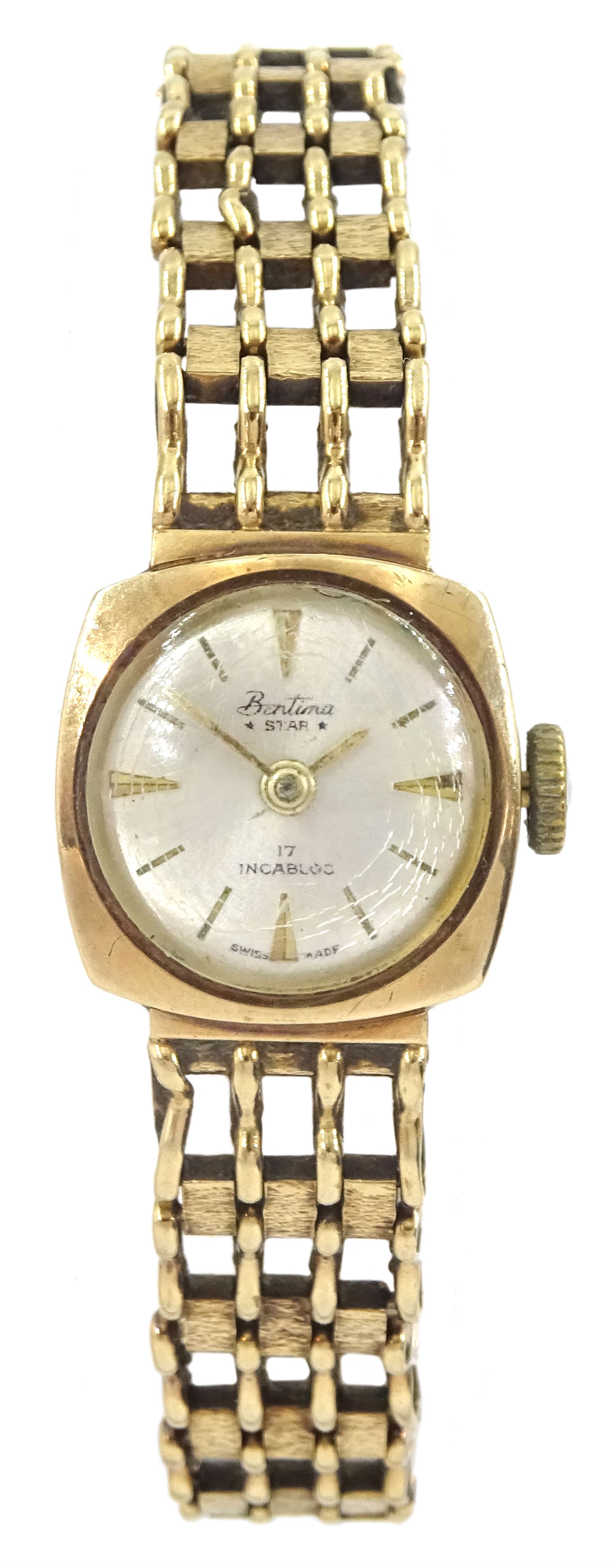 Bentima Star ladies 9ct gold manual wind wristwatch, on integral 9ct ...